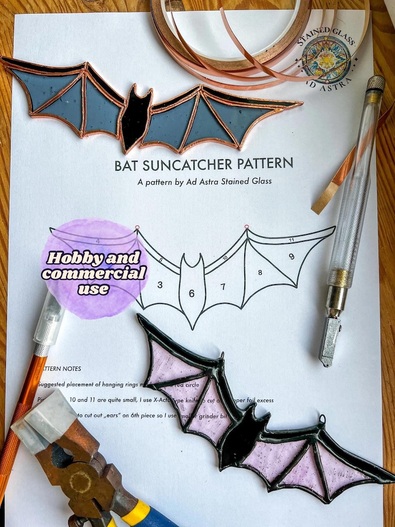 Bat Suncatcher Stained Glass Pattern | PDF SVG Pattern | Bat Decoration ...