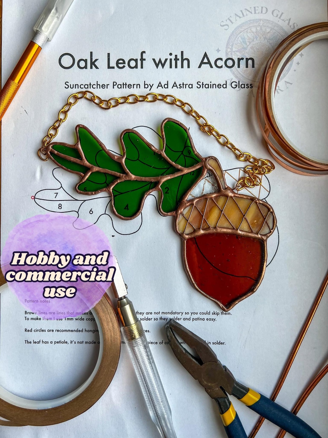 Oak Leaf and Acorn Stained Glass Pattern | PDF SVG Pattern |tree ...