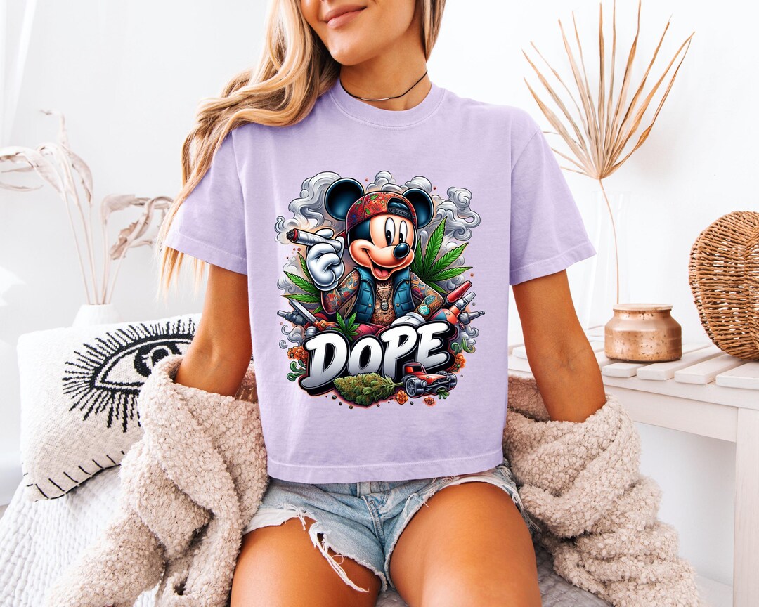 Mickey Mouse Smoke Weed Crop Top, Funny Cartoon Cannabis Tee, Dope ...