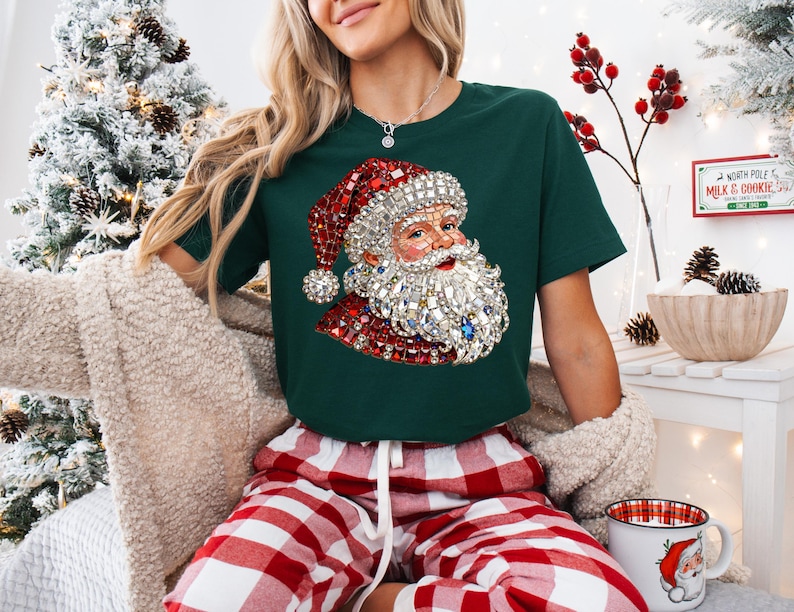 Rhinestone Santa Sweatshirt, Christmas Womens Apparel, Festive Santa ...