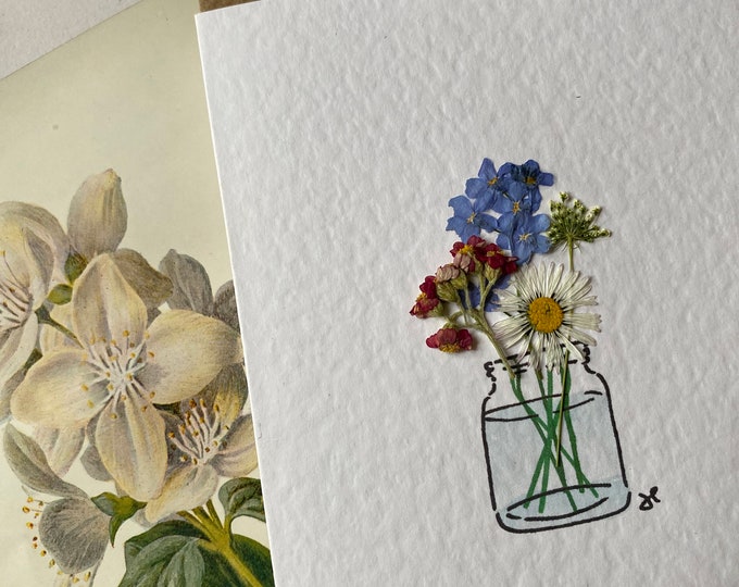 Anyday Pressed Flower Card / Jam Jar of Flowers / Thank You / Birthday ...