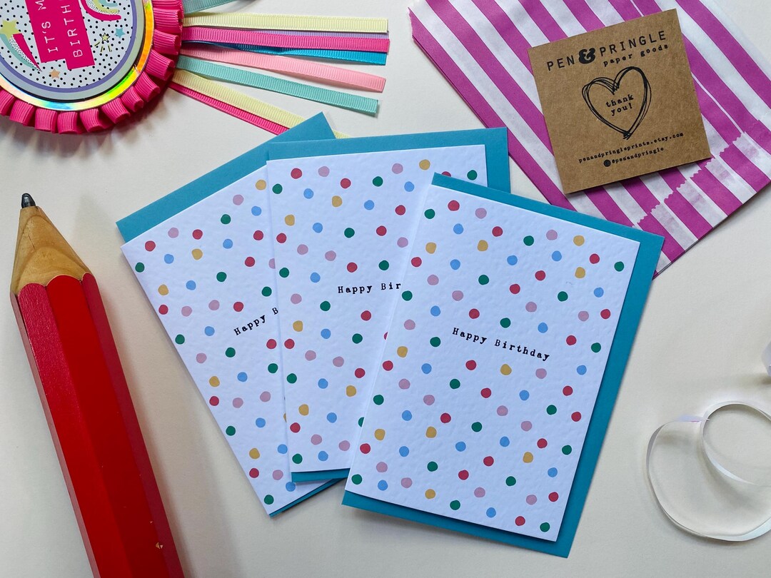 3 Pack of Spotty Happy Birthday Cards, Birthday, Unisex - Etsy