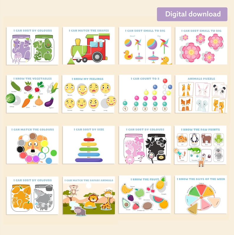 Toddler Busy Book Printable for 1 2 3 Years - Preschool Learning Binder ...