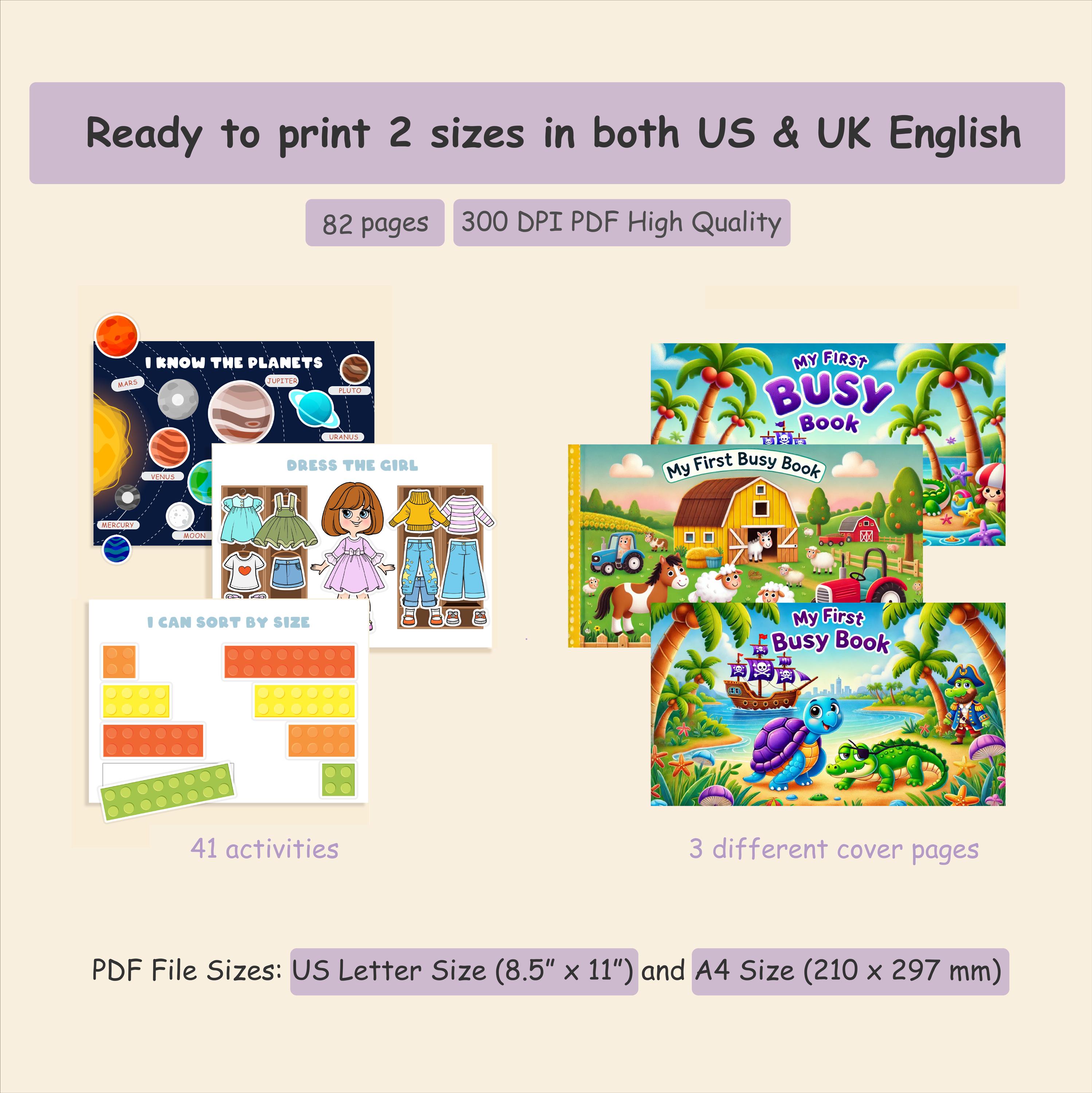 Toddler Busy Book Printable for 1 2 3 Years - Preschool Learning Binder ...