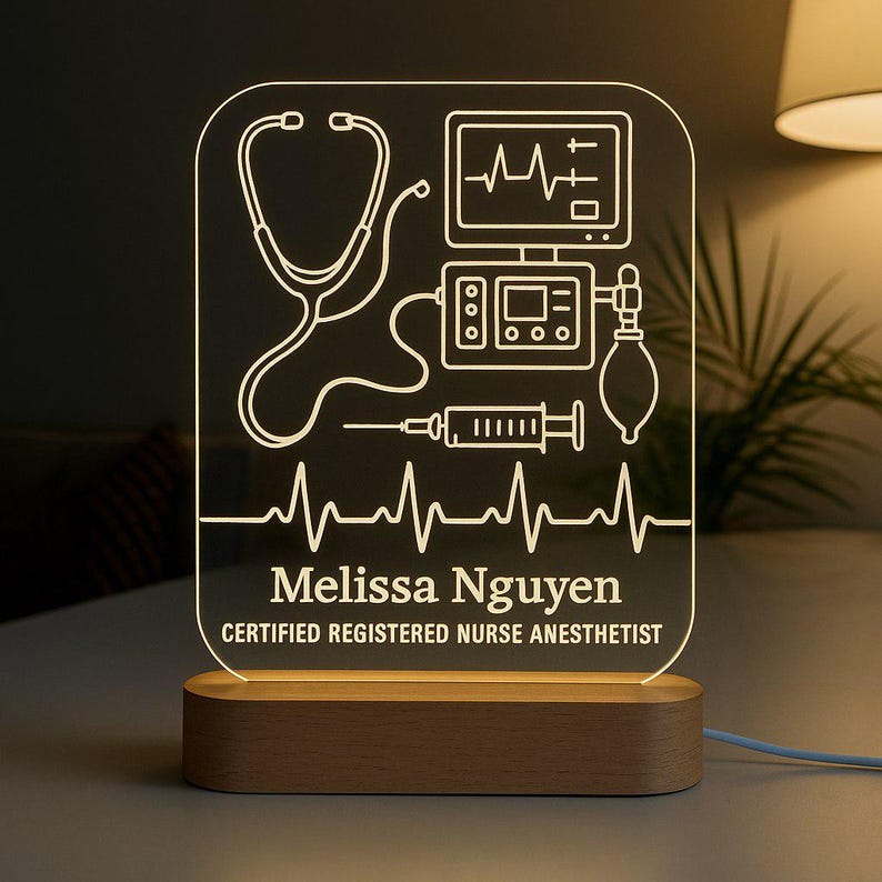 Nurse Anesthetist Custom Night Light Personalized Gift LED Wood Base ...