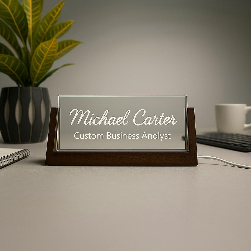 Custom Content Creator Desk Name Plate Personalized Gift With LED Base ...