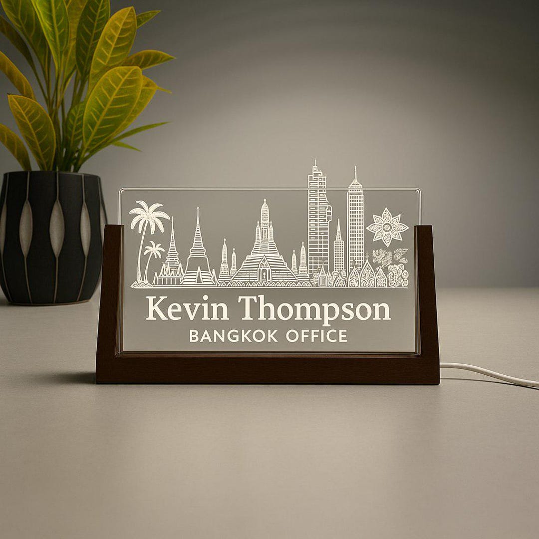 Personalized Bangkok Skyline Desk Name Plate With LED Base – Custom ...