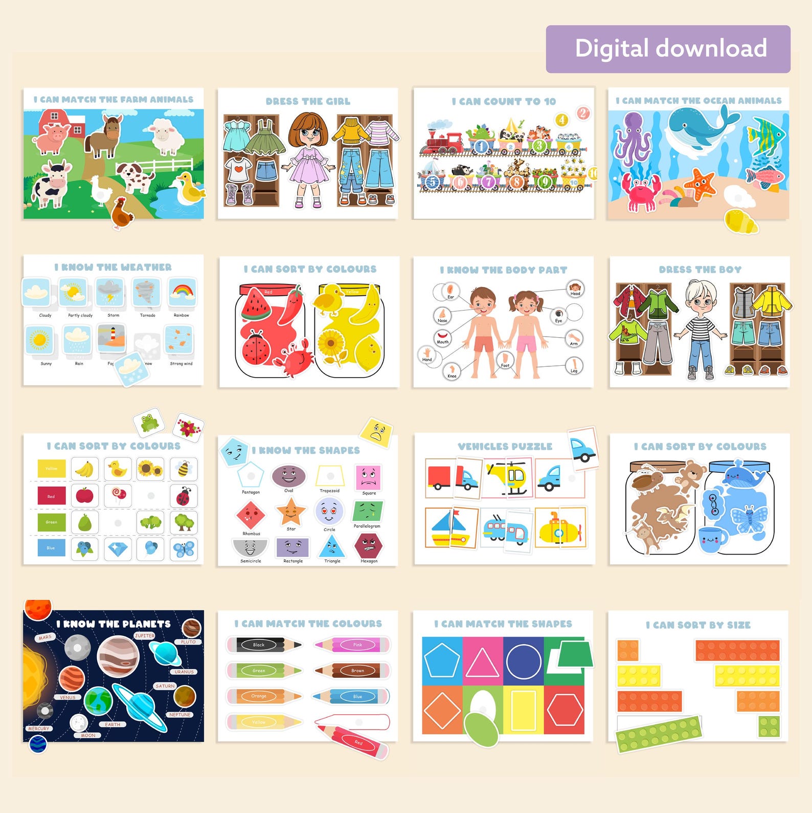 Toddler Busy Book Printable for 1 2 3 Years - Preschool Learning Binder ...