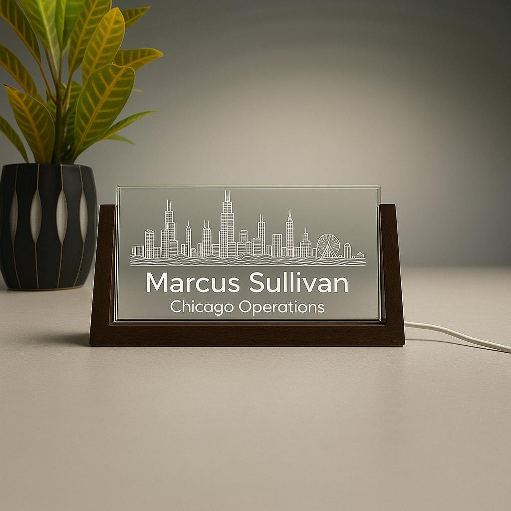 Chicago Skyline Desk Name Plate Personalized Gift With LED Base Custom ...