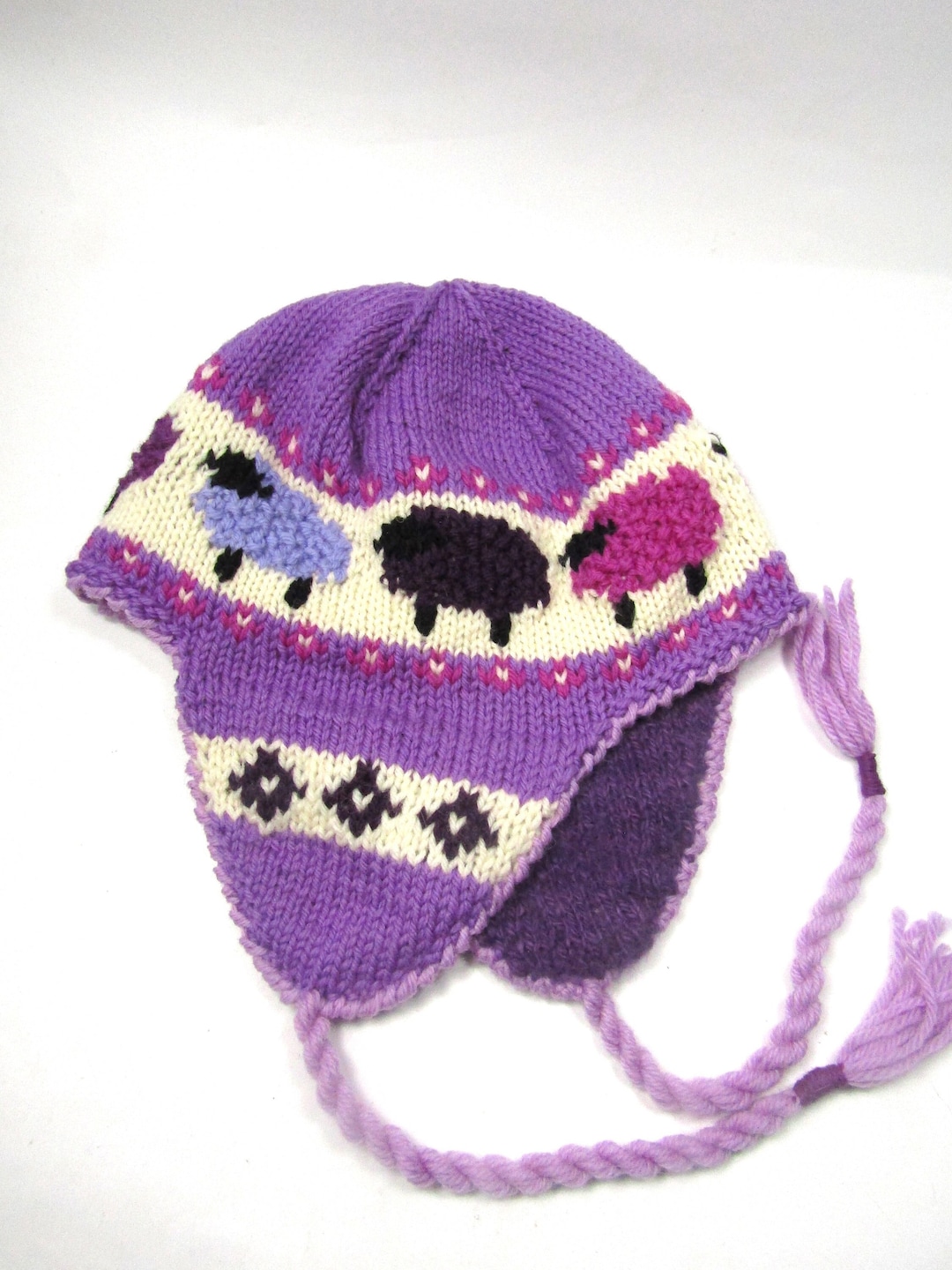 Purple Sheep Ear Flap Hat, Gift for Sheep Owner, Hand Knit Wool Purple ...