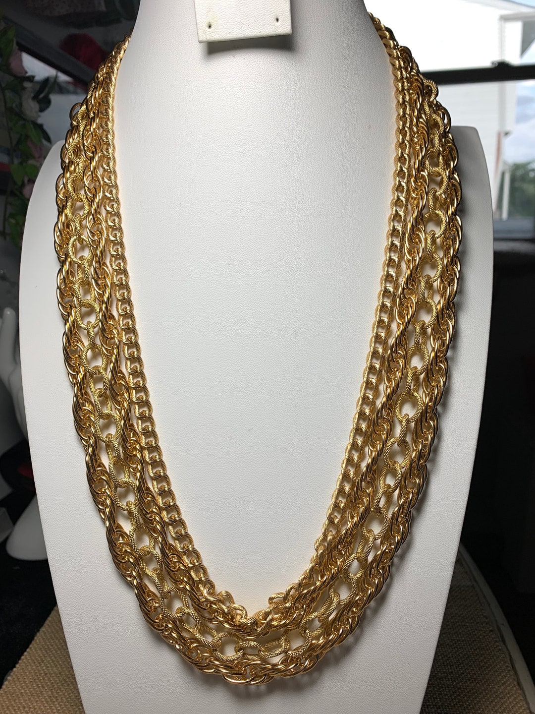 Vintage Gold Tone Four Strand Chain 28 Necklace, Signed DB - Etsy