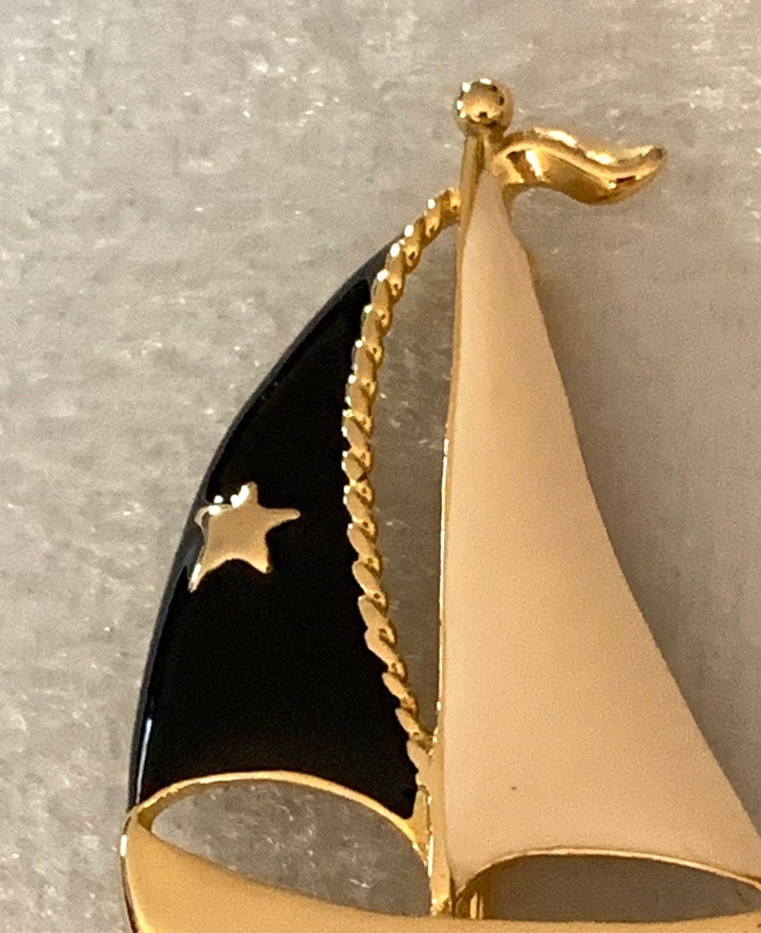 Sail Boat Pin With a Dangling Anchor Navy Blue and Ivory - Etsy