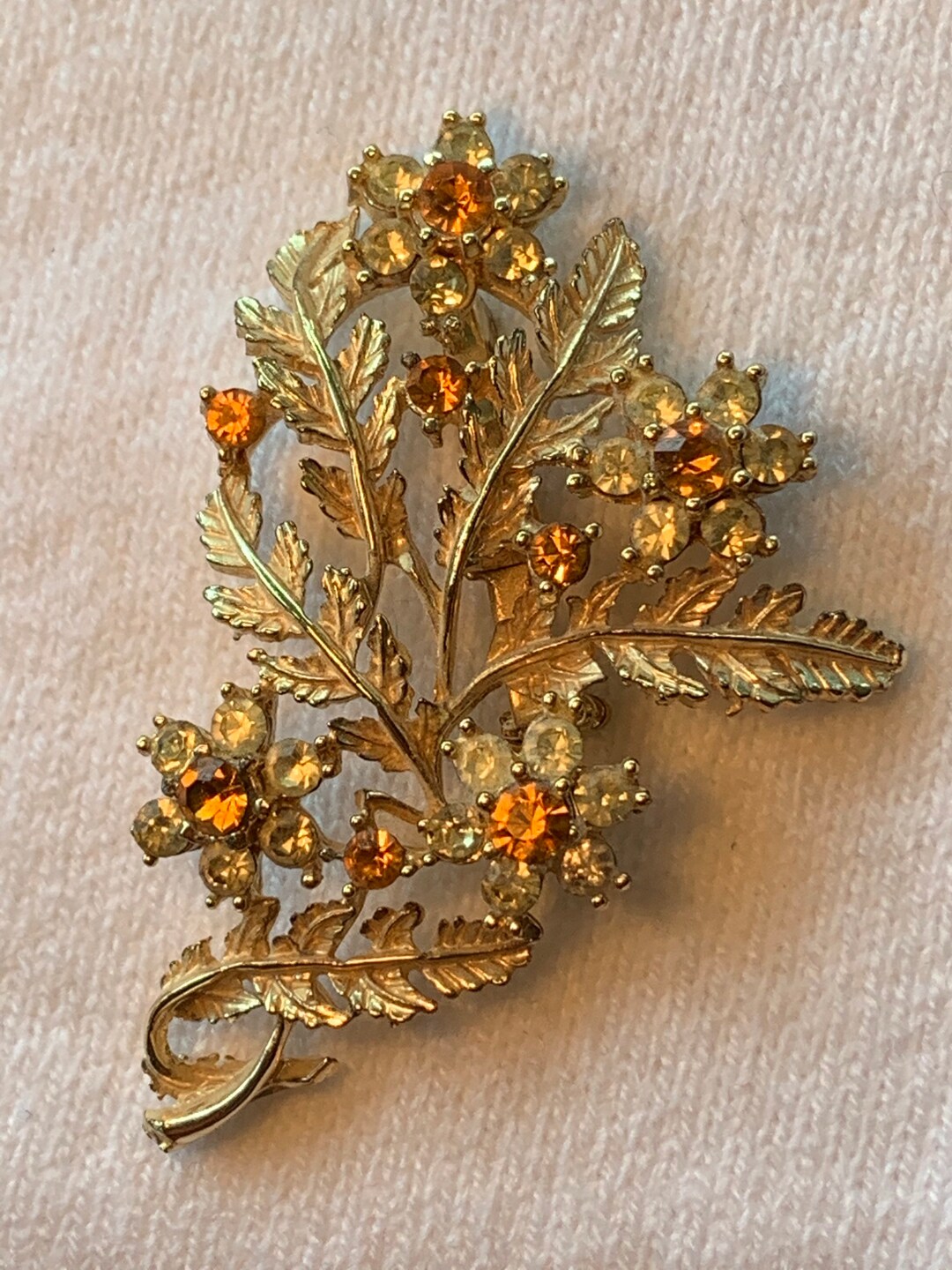 Coro Golden Flower Bouquet Prong Set Rhinestones Brooch - Etsy