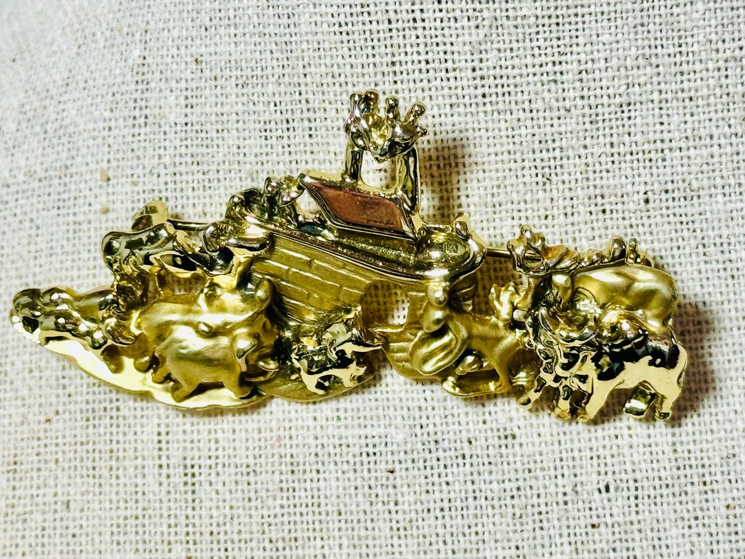 AJC Shiny and Matte Gold Tone Noah's Ark Pin, Brooch, 1980's - Etsy