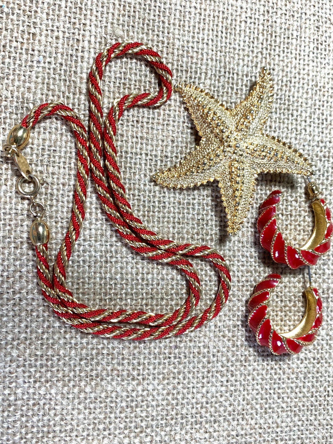 Trifari Gorgeous Summertime Red and Gold Braid Choker, Enamel Matching ...