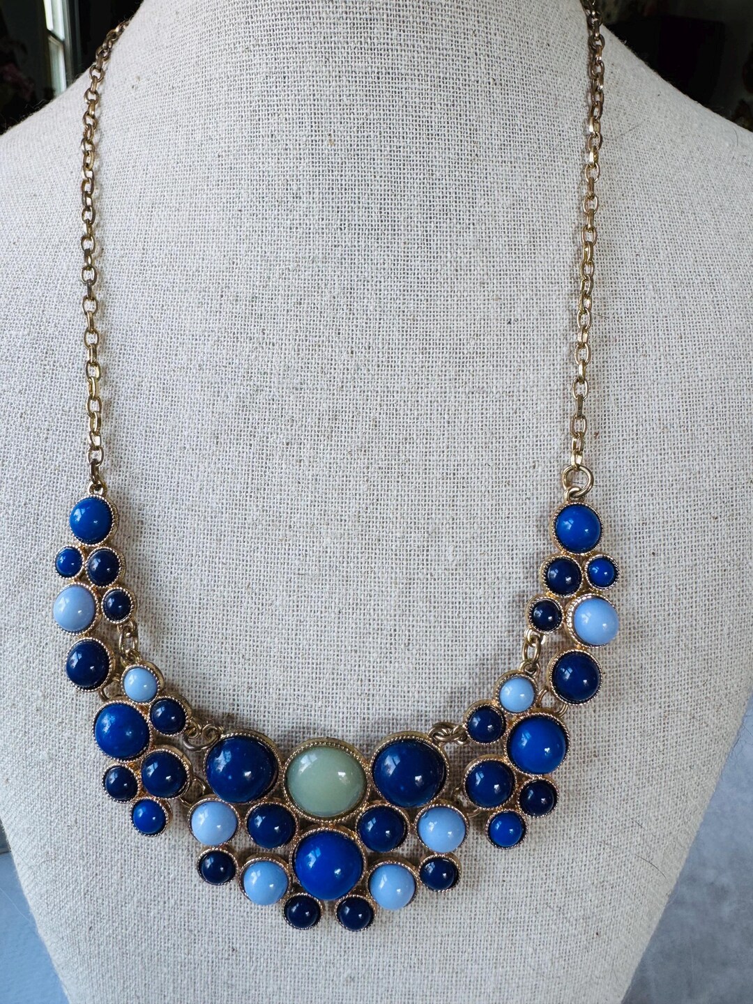 NY Beautiful Cool Blue Colors With Gold Tone Chain 16" With 3" Extender ...
