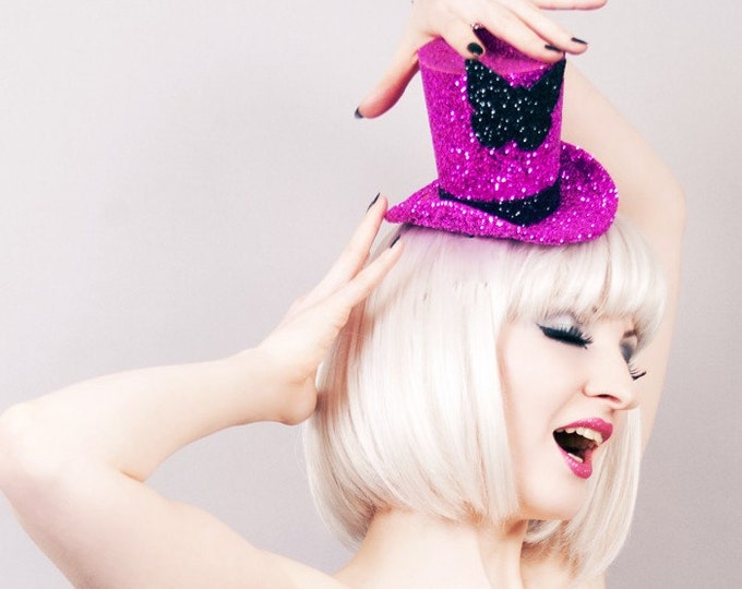 Hot Pink Glitter Mini Top Hat - Burlesque - Etsy
