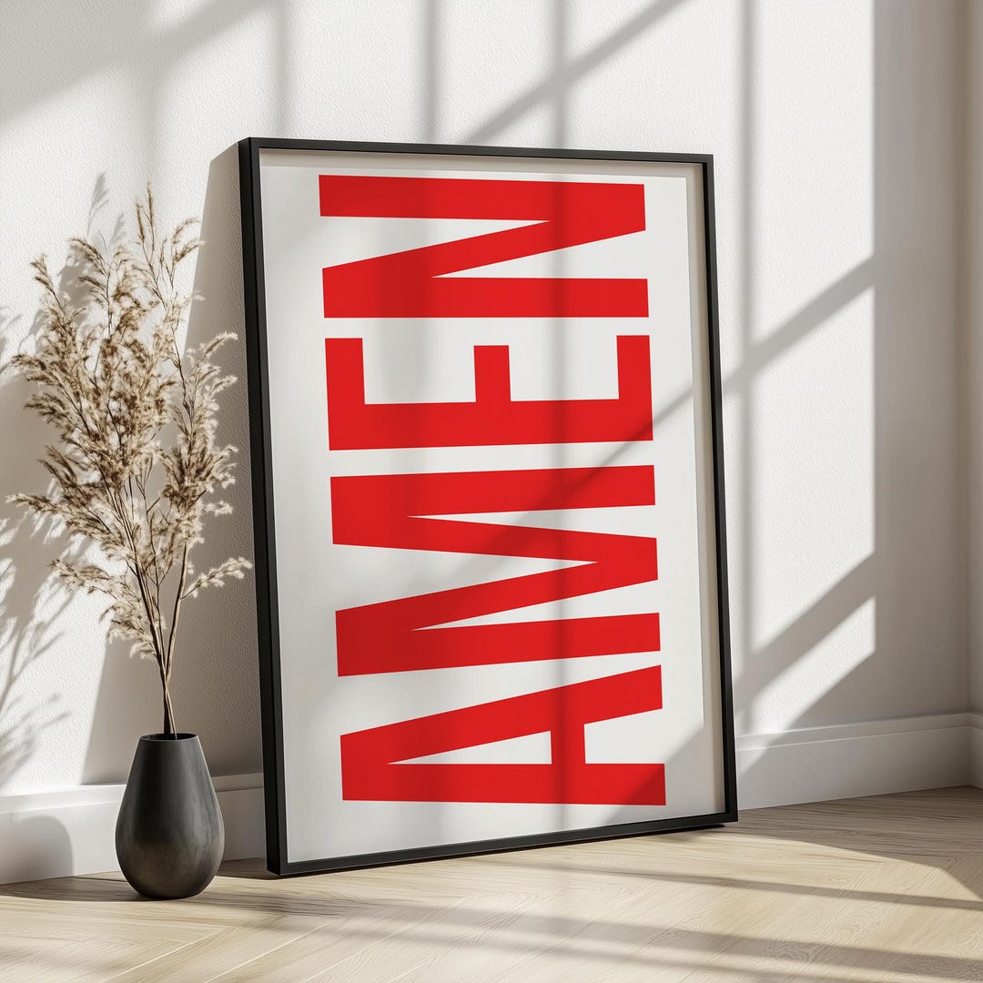 Amen Print Jesus Typography Poster - Trendy Christian Wall Art ...