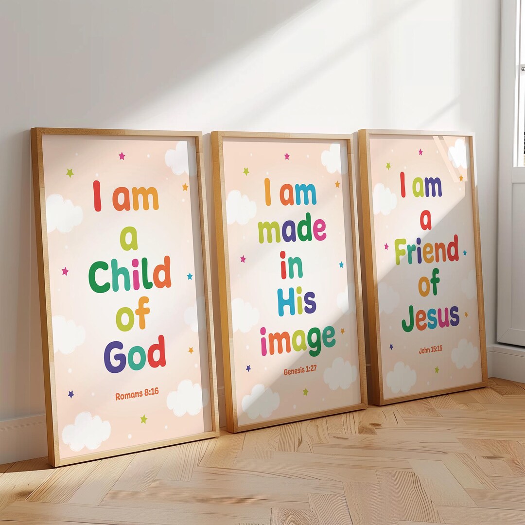 Children's Bible Verse Art Prints: Set of 3 Christian Playroom Posters ...