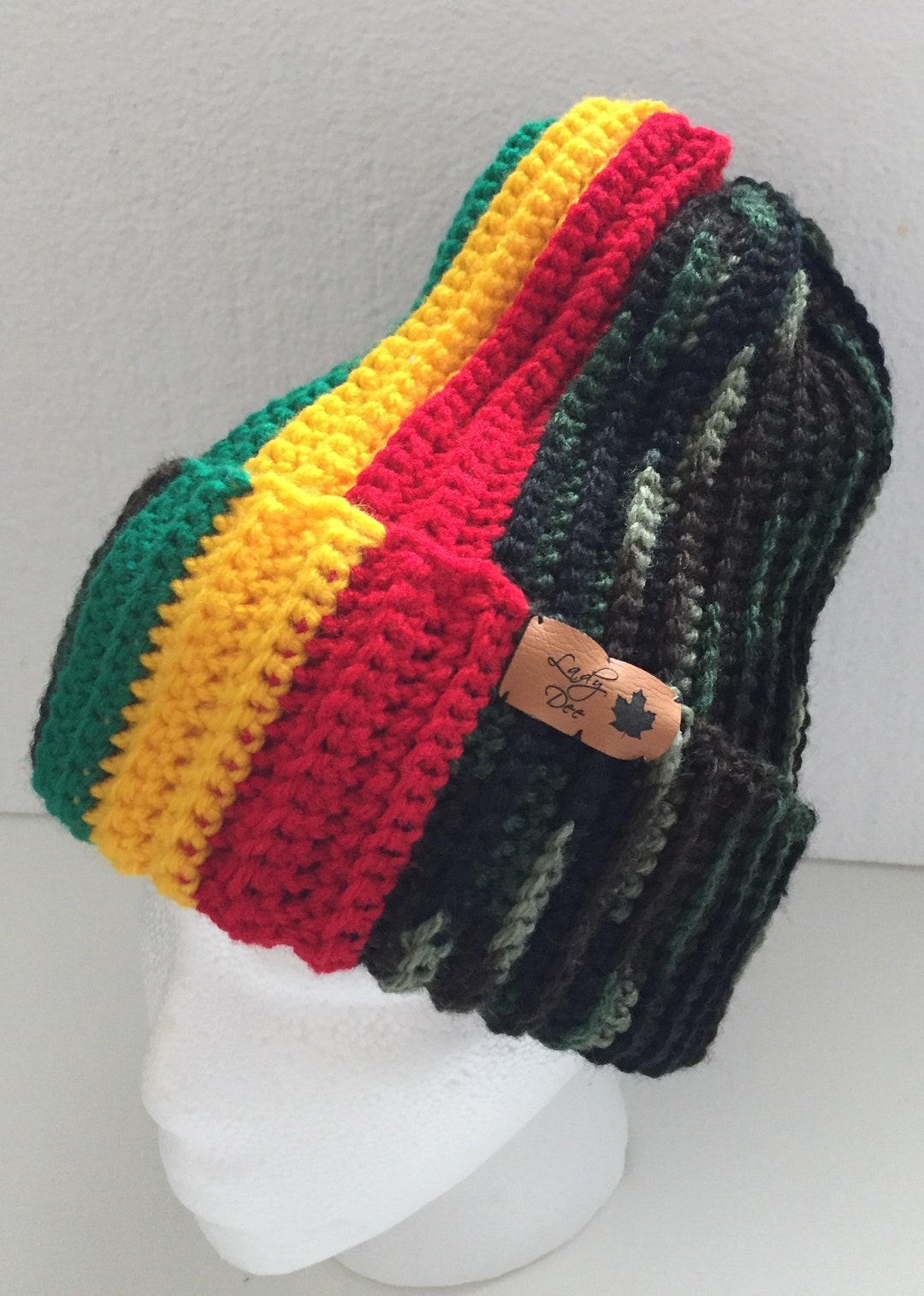 Crochet Rasta Ribbed Hat PATTERN: Rainbow Camo Toque (PDF Digital ...