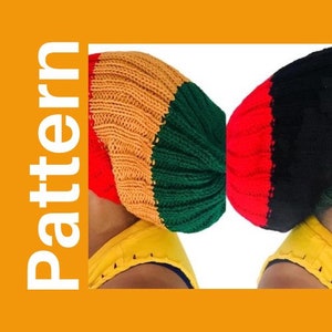 Knit PATTERN, Rasta Ribbed Tam Slouch Hat, RBG Pan African ...