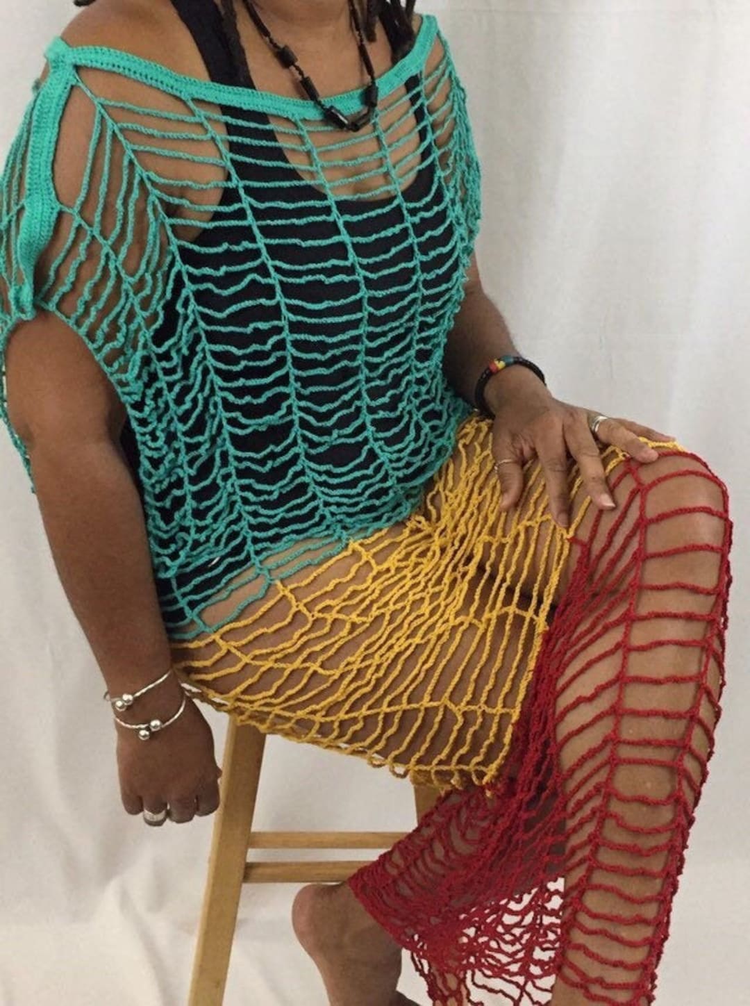 Crochet Dress, Rasta Dress, Rasta Swimsuit Cover-up, Beach Dress, Maxi ...