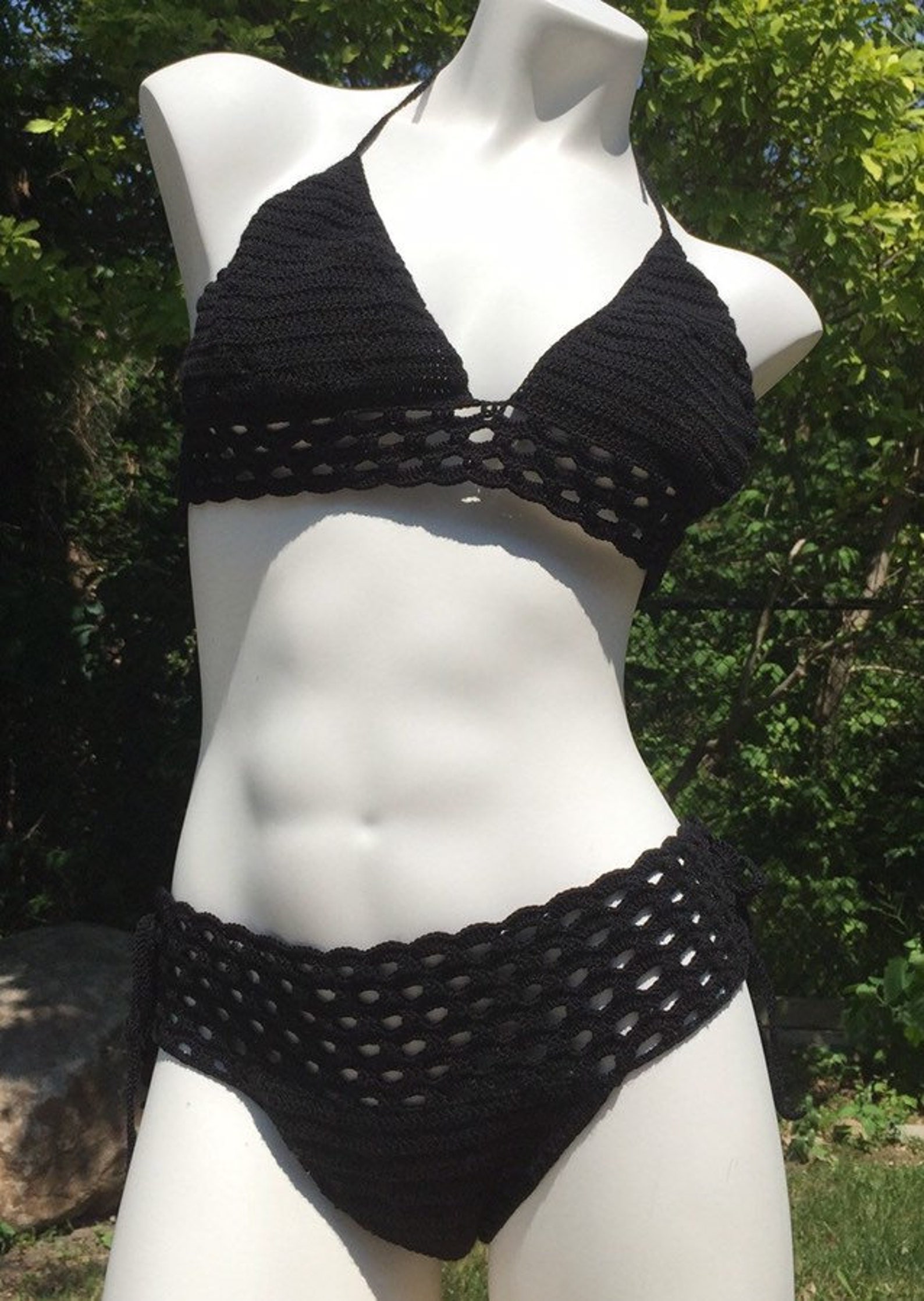 Gehaakte Bikini Set 2 Delige Bikini Set Zwart Gevoerd Etsy