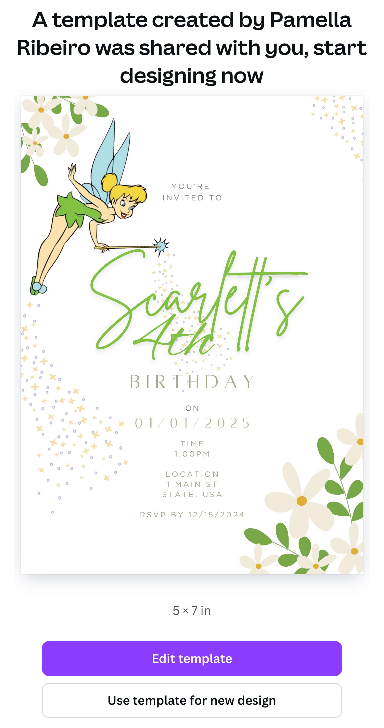 Tinker Bell Birthday Invitation Template - Etsy