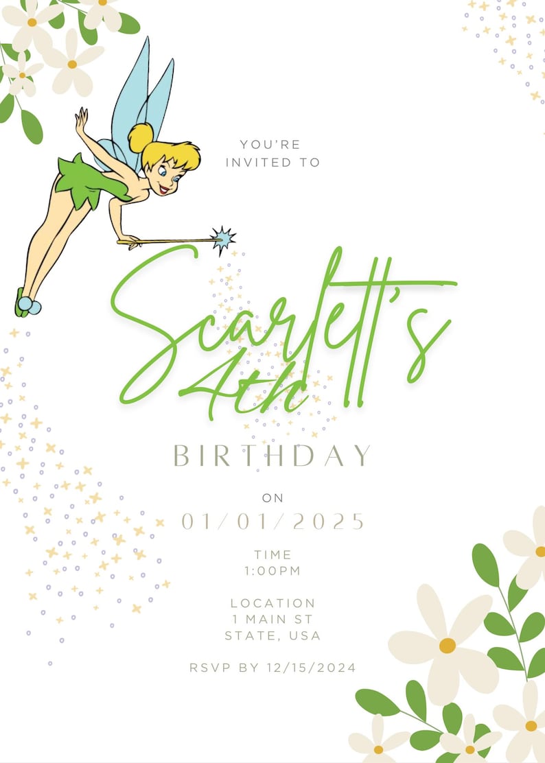 Tinker Bell Birthday Invitation Template - Etsy
