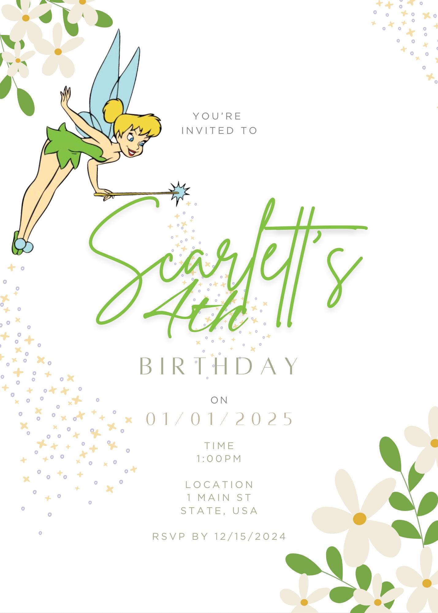 Tinker Bell Birthday Invitation Template - Etsy