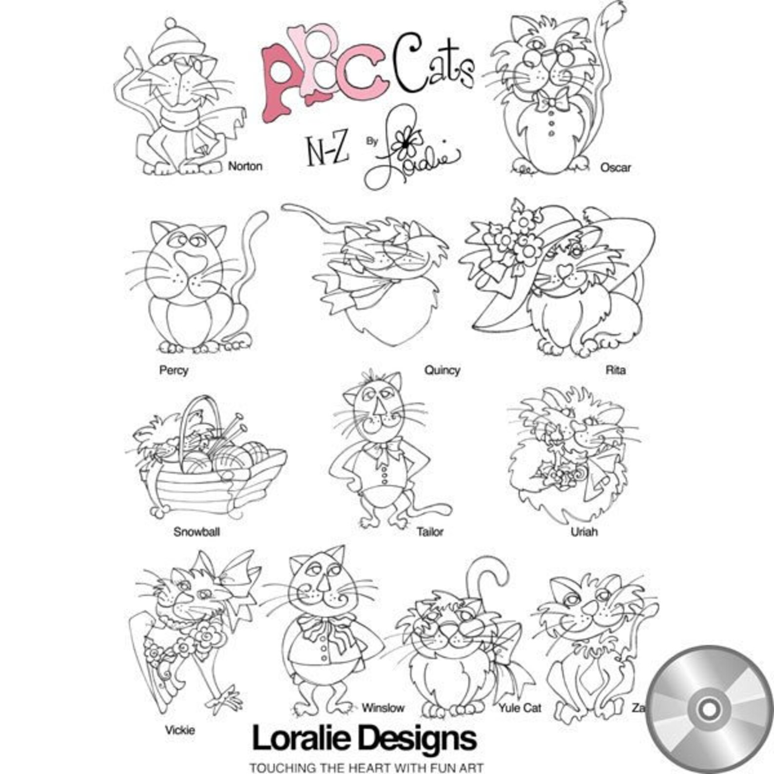 ABC Cats N-Z ~ Machine Embroidery CD ~ Machine Embroidery Collection of ...