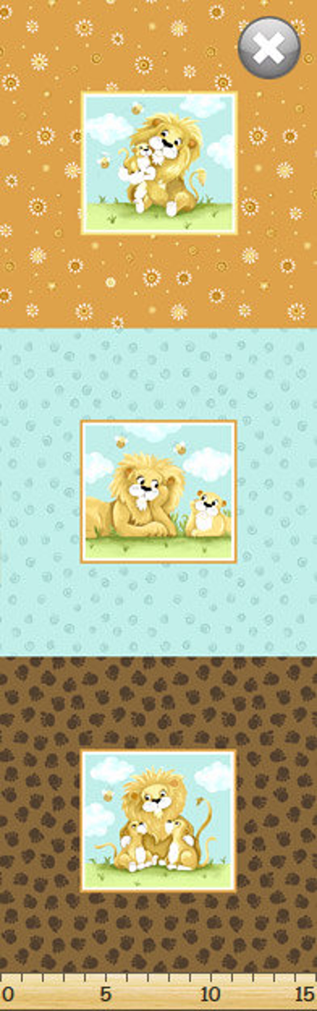 Pillow Panels ~ 100% Cotton Fabric ~ LYON the LION Panel Fabric ~ 3 ...