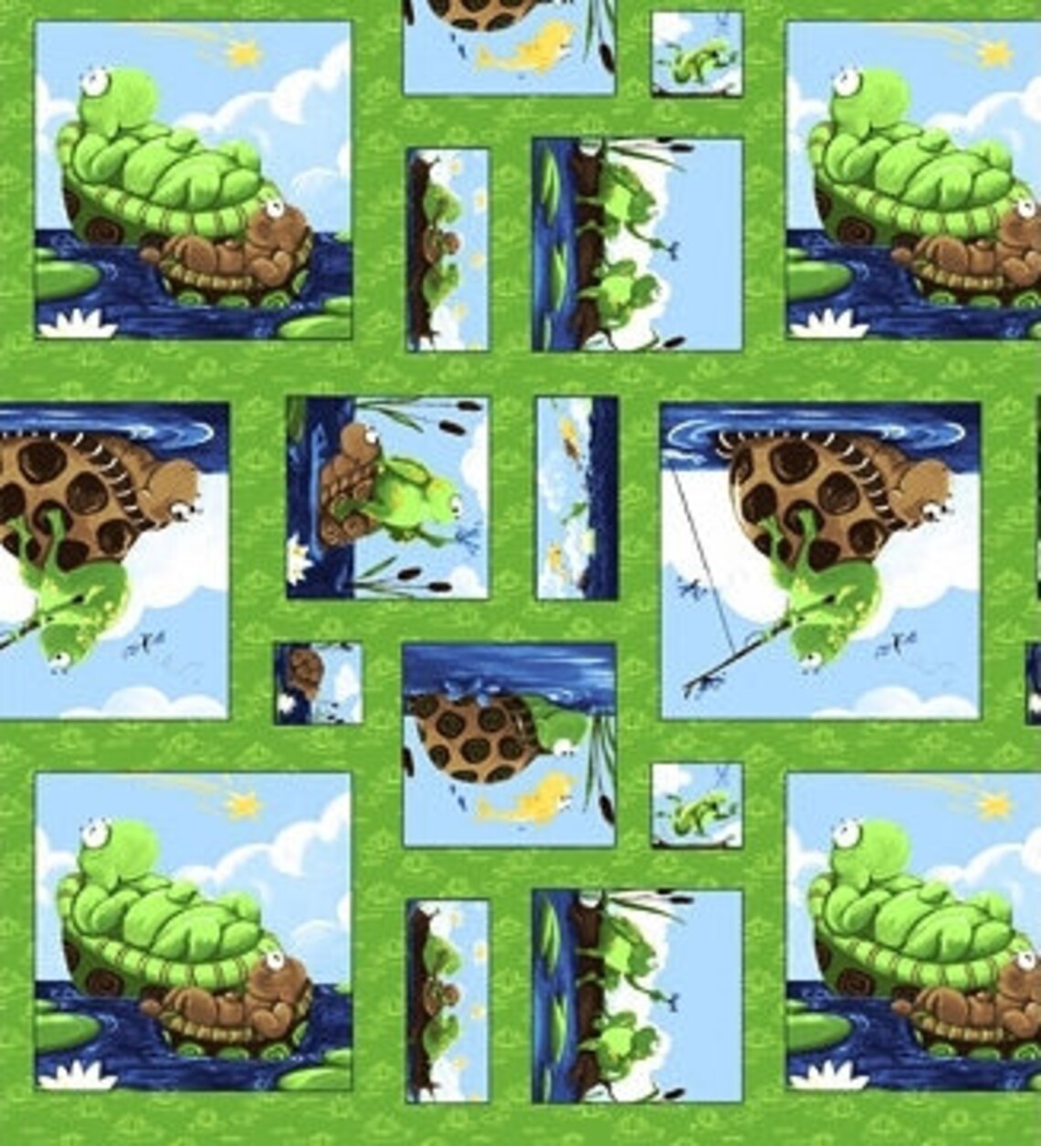 PAUL the Frog and SHELDON the Turtle - 100% Cotton Print Fabric ...