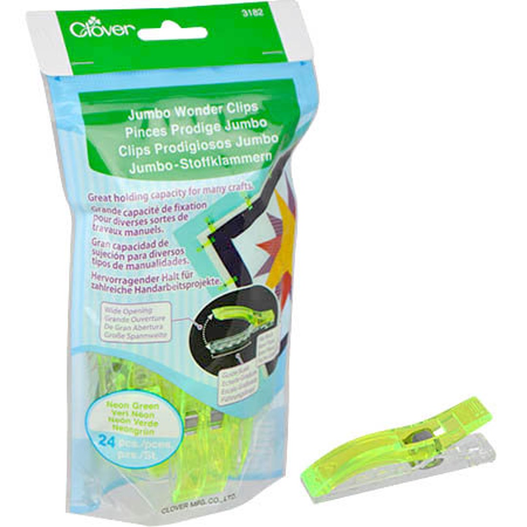 JUMBO WONDER CLIPS Clover 24 Pc. Neon Green Wonder Clips Craft and ...
