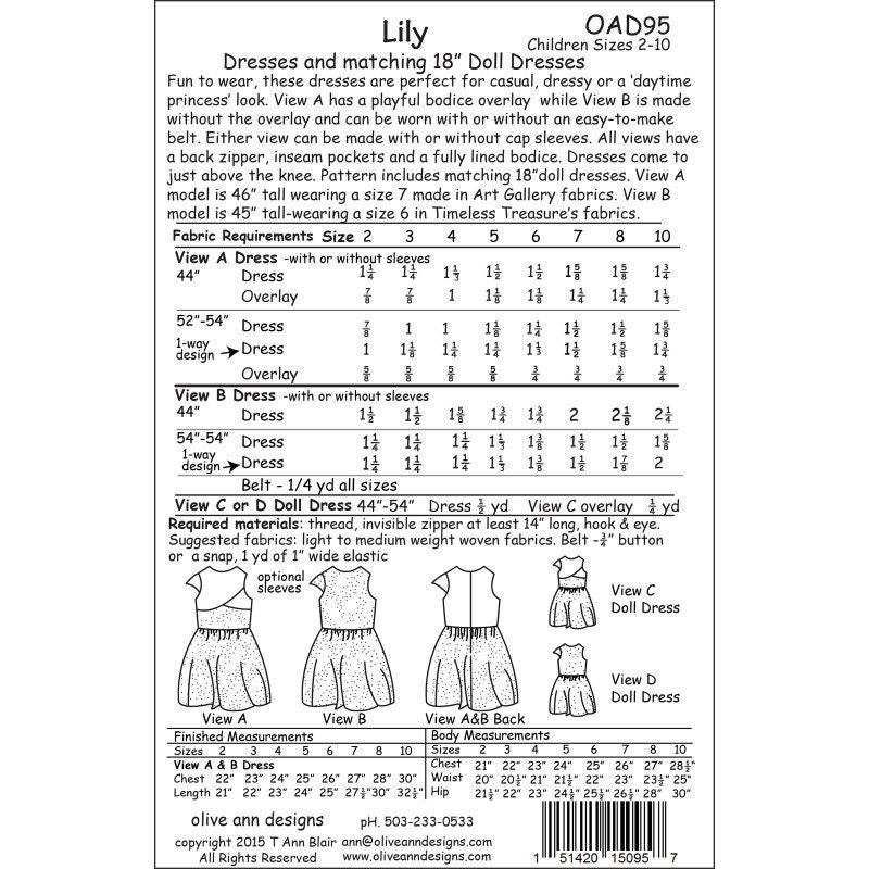 LILY Sewing Pattern Girls Dresses and Matching 18 Doll - Etsy