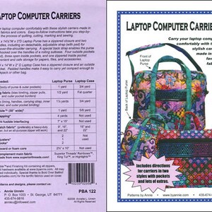 Laptop Computer Carriers Sewing Pattern for a Laptop Case or a Laptop ...