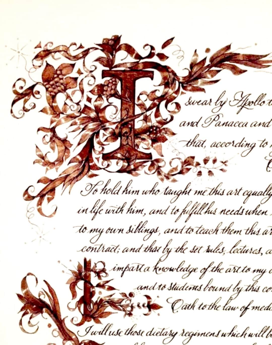 Hippocratic Oath/11x17/ Gold/ Custom Calligraphy/print of Hand Done ...