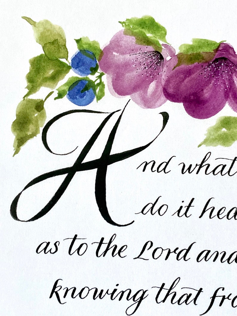 Colossians 3:23-24 Art Print, Purple Floral Christian Calligraphy - Etsy