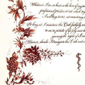 Hippocratic Oath/11x17/ Gold/ Custom Calligraphy/print of Hand Done ...