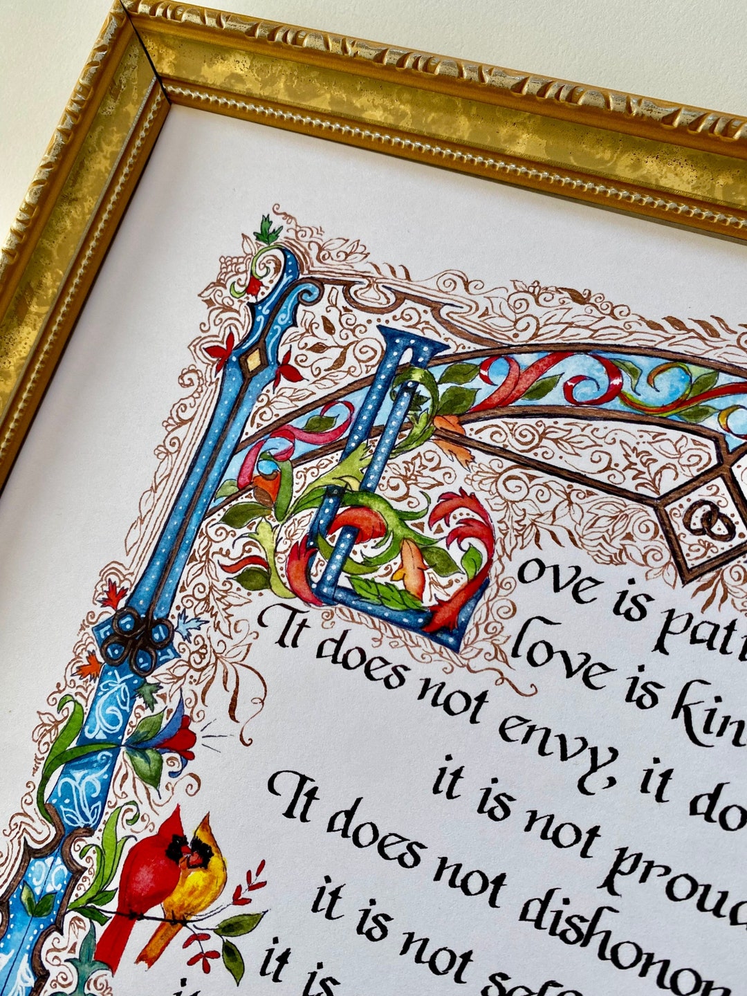 1 Corinthians 13 Wedding Rings Calligraphy Art Print, Wedding Gift ...