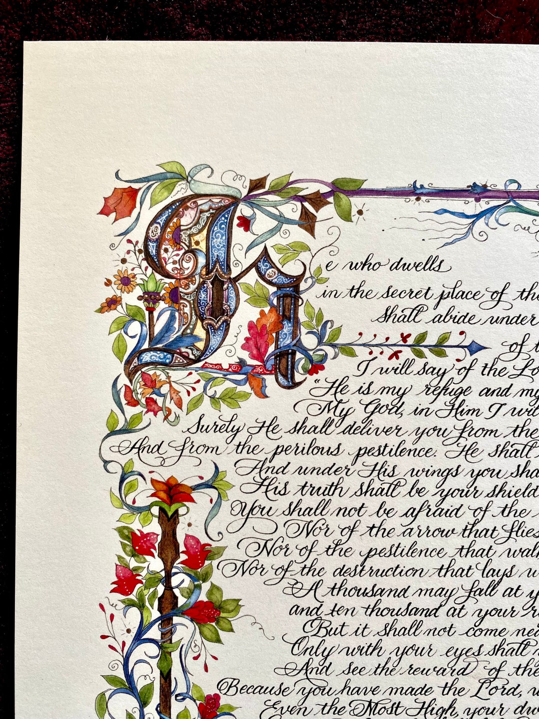 Psalm 91 Print: Bible Art Calligraphy, Old World Design (11x14/8.5x11 ...