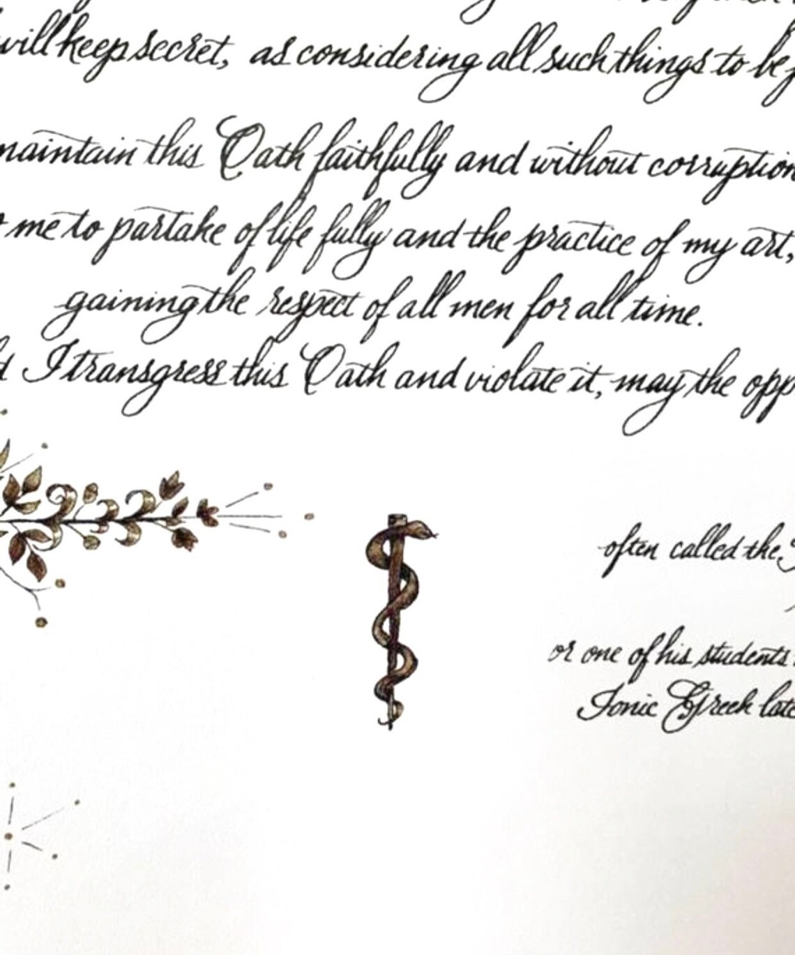 Hippocratic Oath/11x17/ Gold/ Custom Calligraphy/print of Hand Done ...