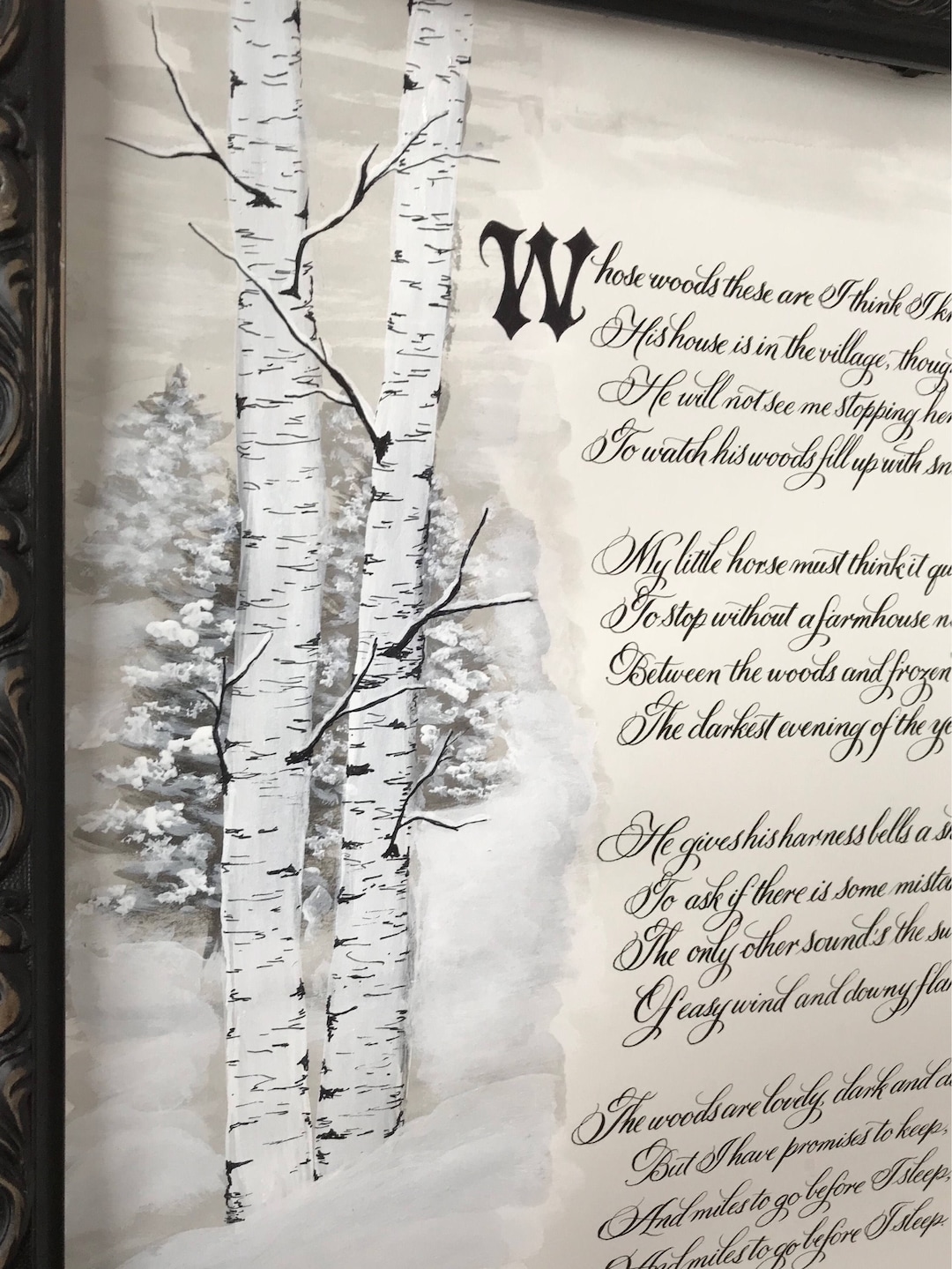 Robert Frost Poem Print: Snowy Woods Calligraphy Art (8.5x11 OR 11x14 ...