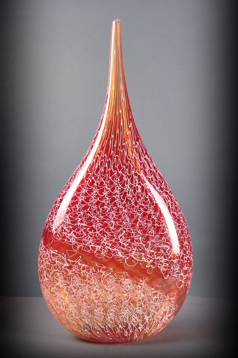 Large Sculptural Italian Style Merletto Vase / Vessel in Red / Gold ...