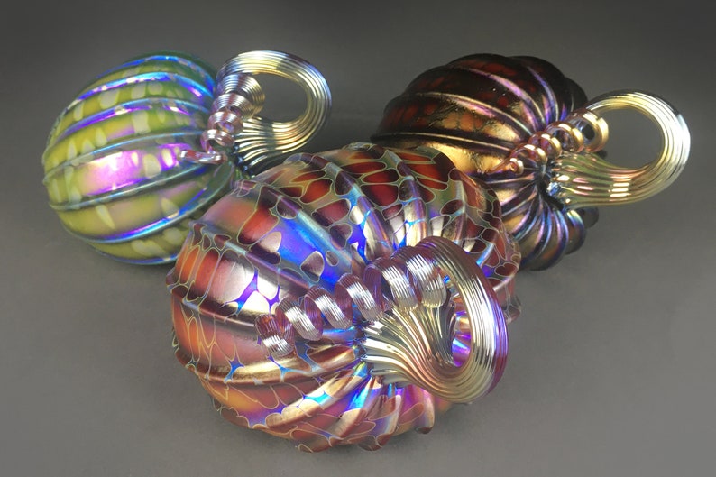 Large Sideways Hand Blown Glass Pumpkin in Yellow , Green, Red, and ...