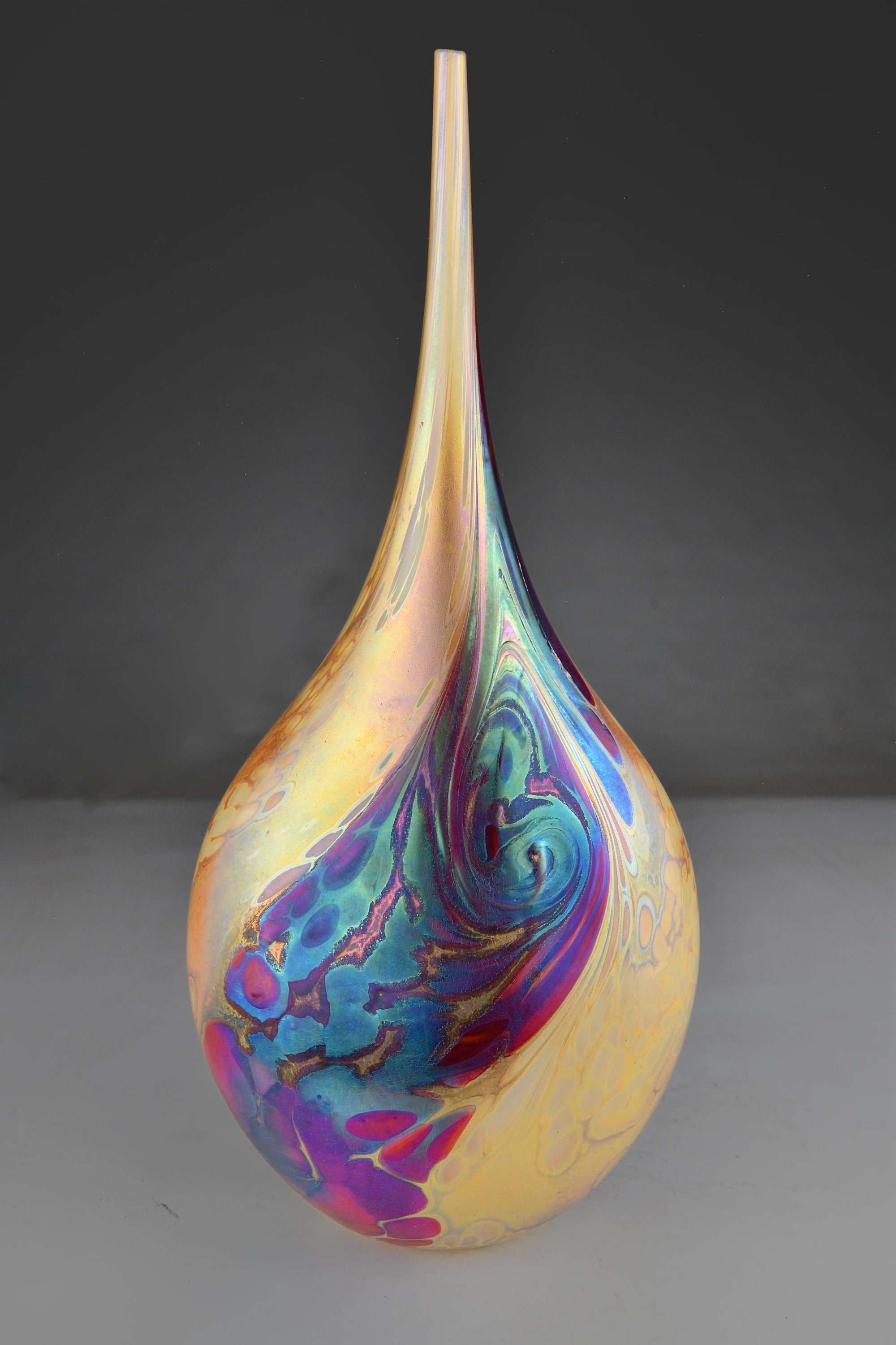 Large Sculptural Tear Drop Vessel in Yellow and Metallic Purple, Pink ...