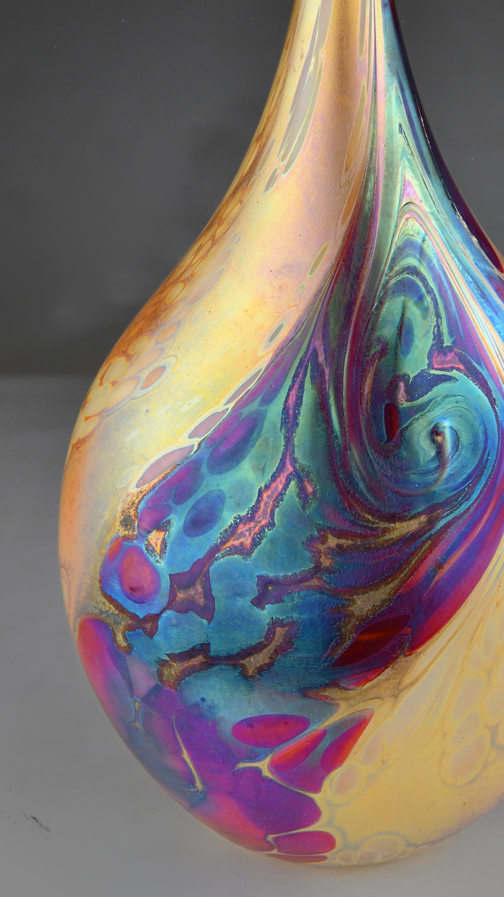 Large Sculptural Tear Drop Vessel in Yellow and Metallic Purple, Pink ...