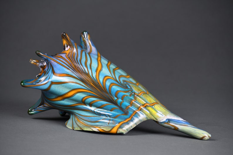 Original Hand Blown Glass Sculpted Seashell In Sky Blue Etsy