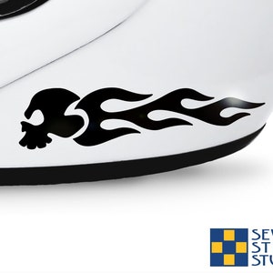 Set of 2 Flaming Skulls Decals, Narrow Fire Skull Motorcycle Helmet ...