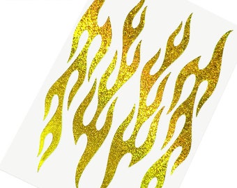 Set of 4 Green Flames Holographic Glitter Decals, Retro Fire Motorcycle ...